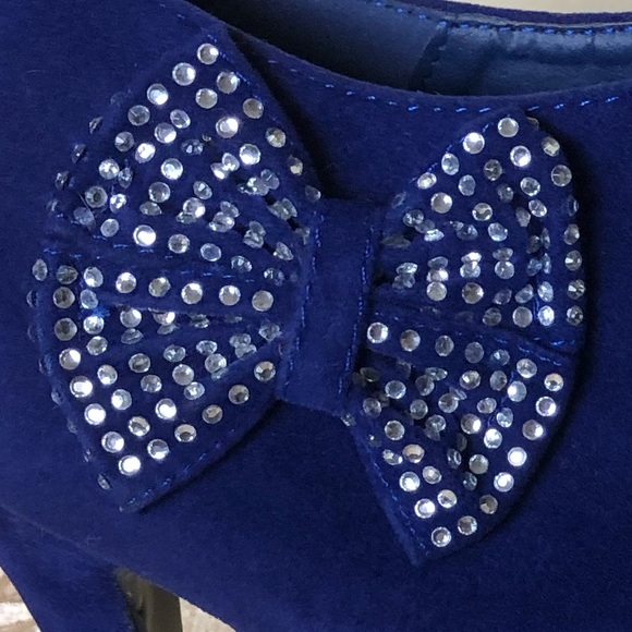 Shoes | Royal Blue High Heel Platform Rhinestone Booties | Poshmark